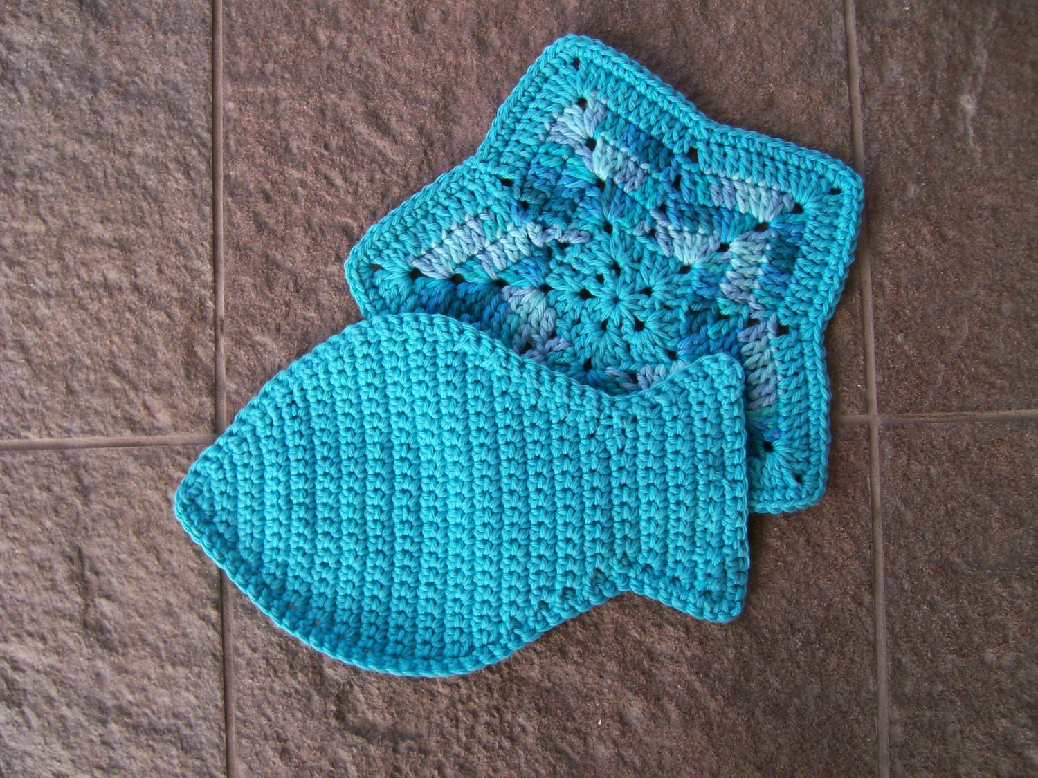 Crocheted Fish and Star Washcloths or Dishcloths Kid's