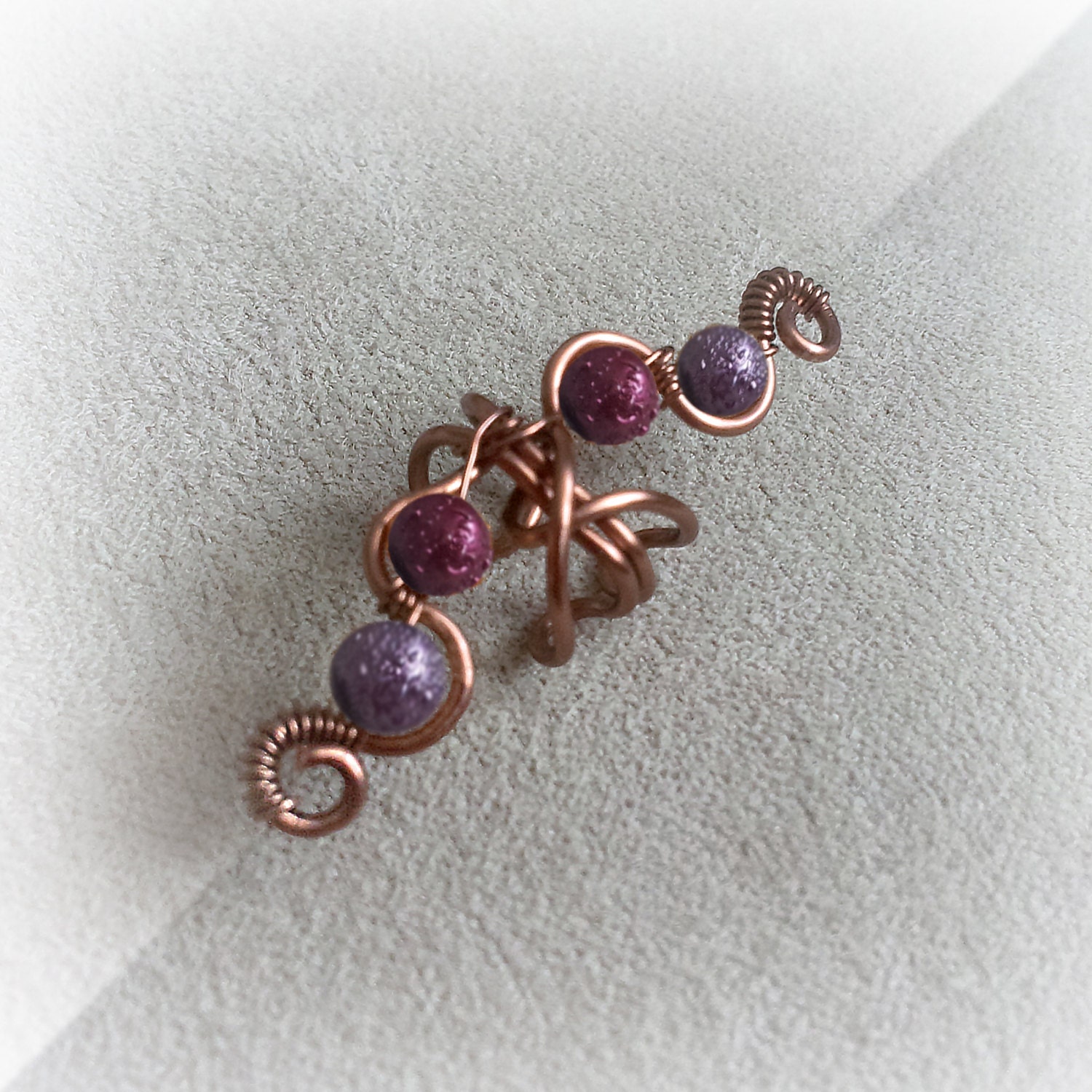 Antique Copper Ear Cuff Purple Glass Moon Beads Ear Wrap