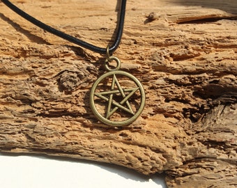 Beautiful copper pentagram necklace, star necklace,,black wax rope ...