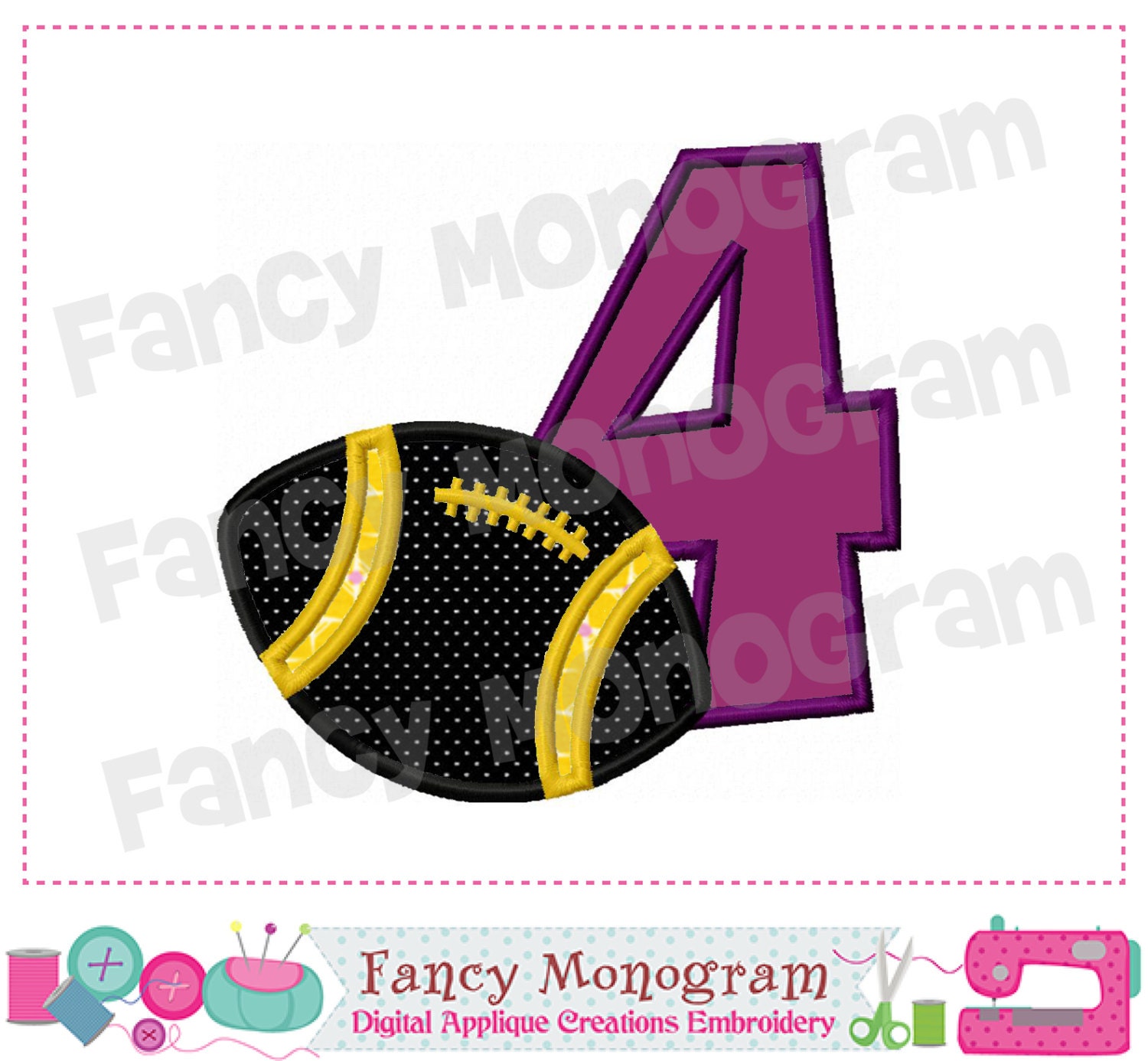 Football Number 4 appliqueBirthday Number 4