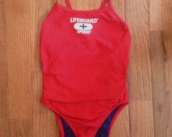 vintage red speedo lifeguard one piece