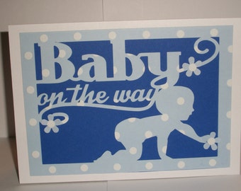 Baby on the way card: Baby Shower card; Greeting card; Baby card; Blue ...