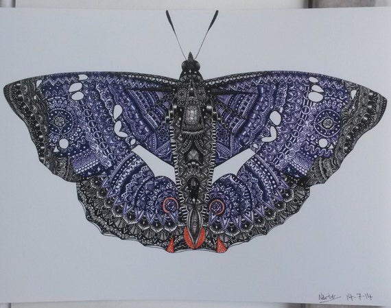 A4 Intricate Patterned Butterfly Print by NaomiDriverArt on Etsy