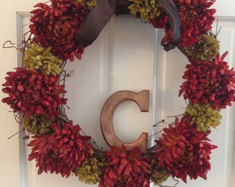 Popular items for fall monogram wreath on Etsy