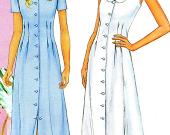 Butterick 3444 Fit and Flare Midi Dress Front Button Shirtdress Womens ...