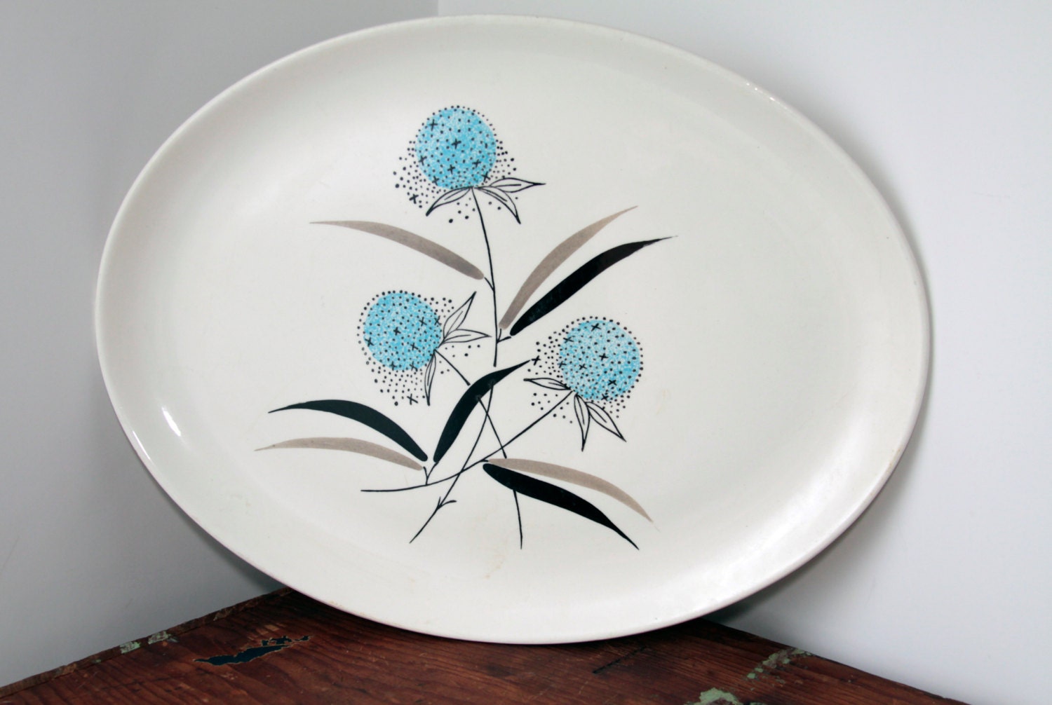 Vintage Stetson Dinner Platter, Vintage Plate, Blue & Black Wild Flower ... Vintage Stetson Dinner Platter, Vintage Plate, Blue & Black Wild Flower ...