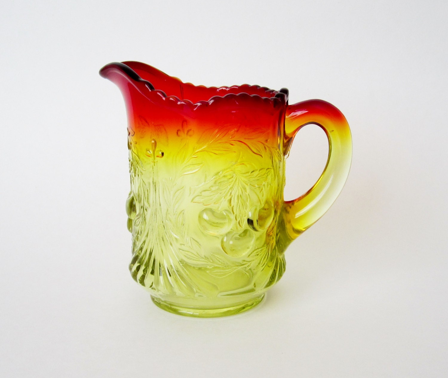 AMBERINA GLASS Creamer / Small Pitcher – Wreathed Cherry Pattern Dugan ...