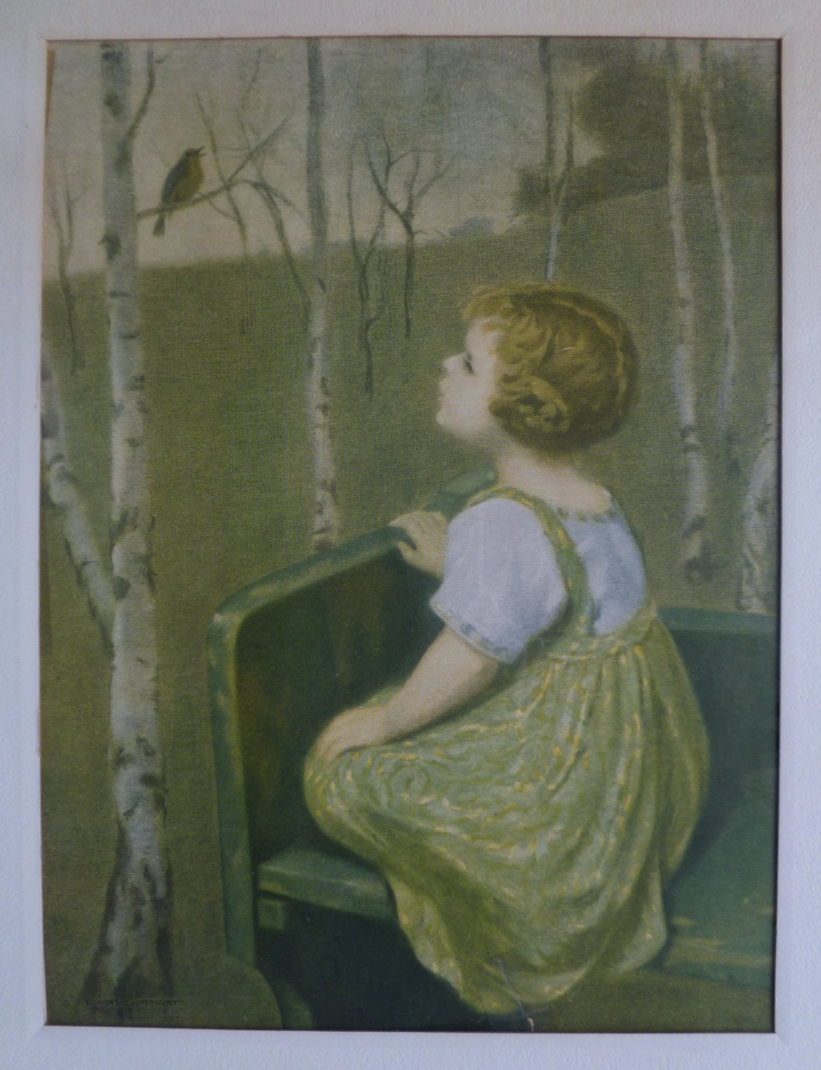 Girl & Bird Framed Print. Spring Song by Simon Glucklich.