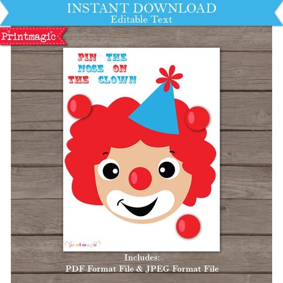 Pin the Nose on the Clown Printable Party Game by printmagic