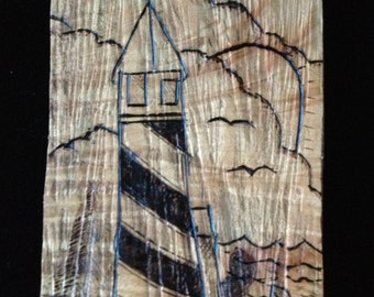 Lighthouse Pyrography Home Decor