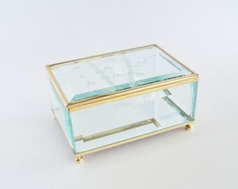 Frosted Bamboo Beveled Glass Jewelry Display Trinket Box