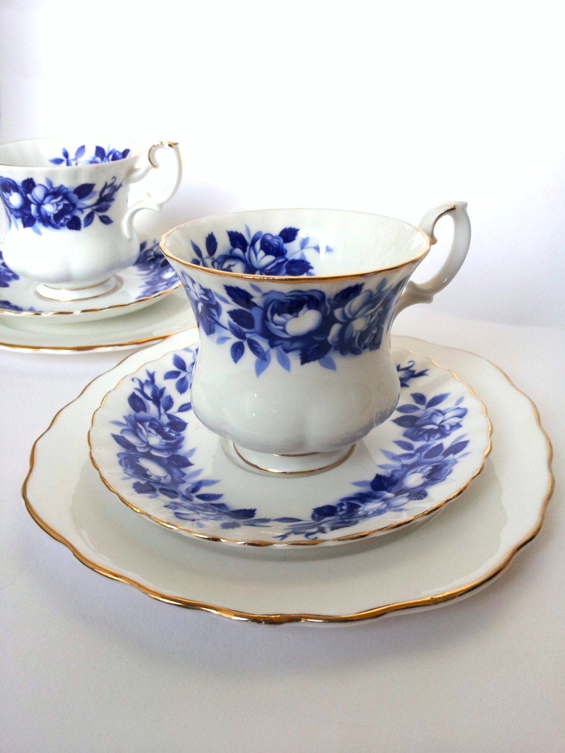 Stunning Royal Albert Blue Rose Trio Tea Set – Fine Bone China – Made ...
