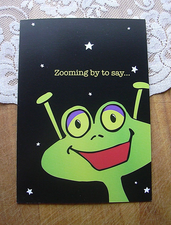Alien Happy Birthday Greeting Card 5x7 by DonnaCapozziDesigns