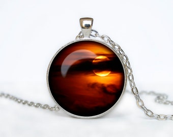 Red Harvest Moon Necklace Full Moon Galaxy Jewelry Red Moon