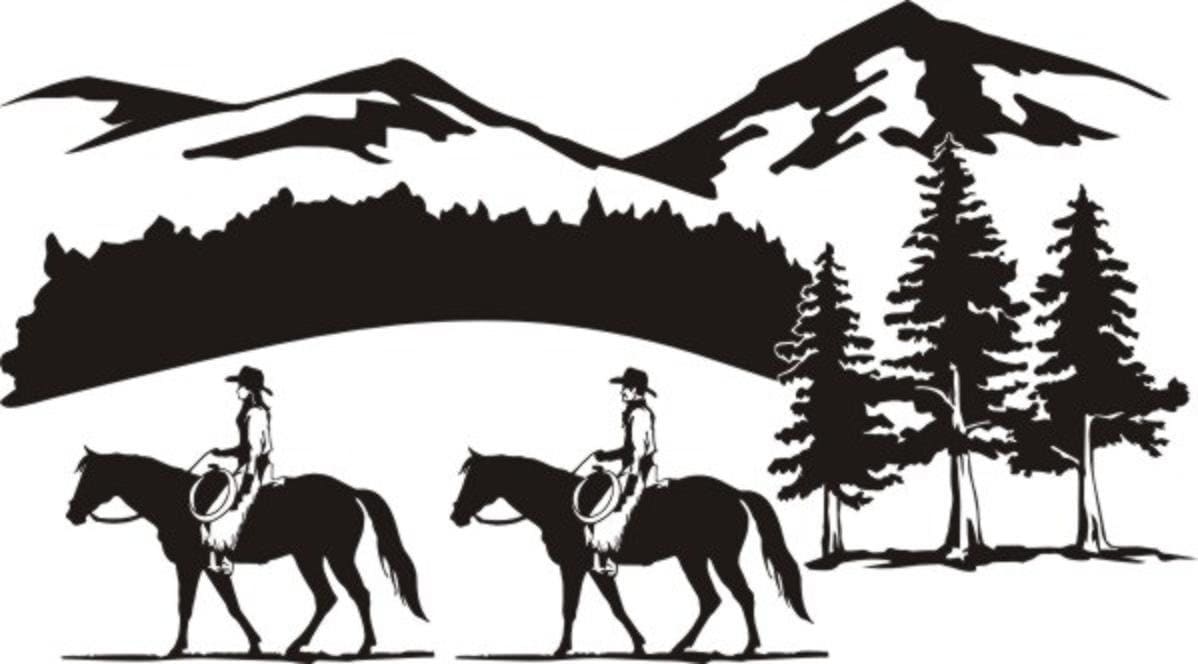 Mountain With Cowboys Riding Horses Decal