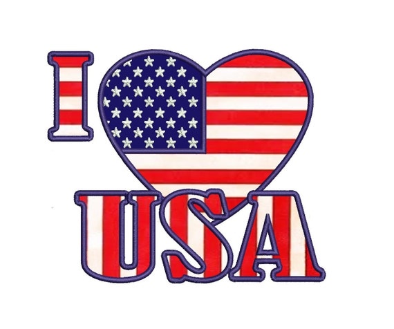 I love USA American Flag Patriotic heart Applique Machine