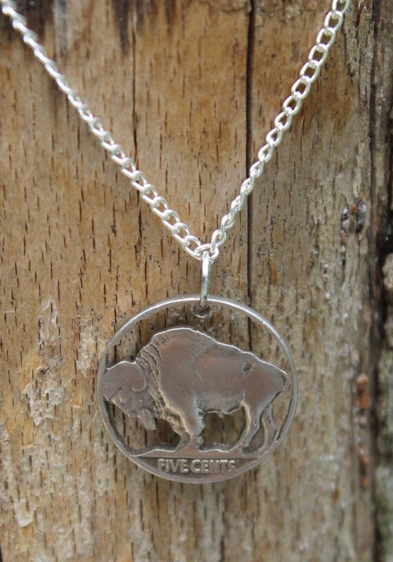 Buffalo Nickel Cut Coin Necklace Pendant Indian by VermontCutCoins