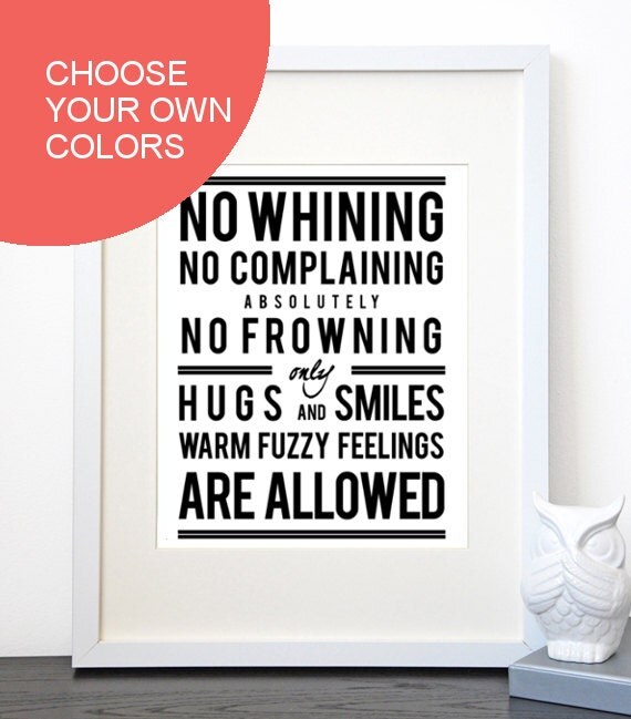 No Whining No Complaining Playroom or Kids Room Poster
