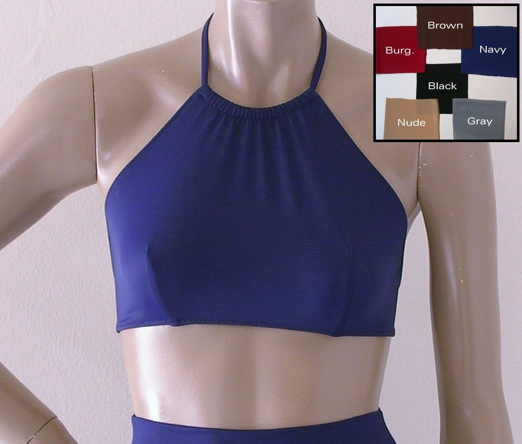 High Neck Halter Bikini Top in Black Navy Brown Burgundy