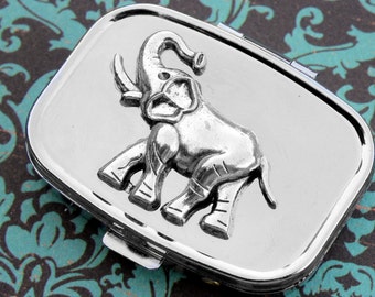 Elephant Pill Case, Silver Pill Case, Small Storage Case, Cosmetic Case ...