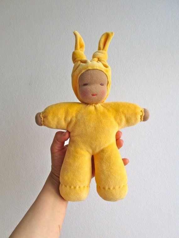 Organic waldorf doll yellow colored skin dark skin soft