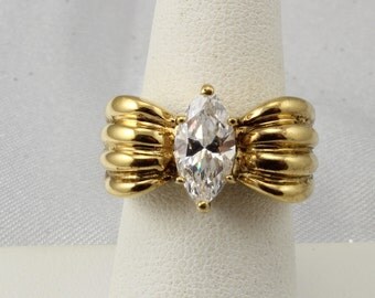 Vintage QVC Designer Ring Signed Sterling Silver 925 Gold Plate Cubic ...