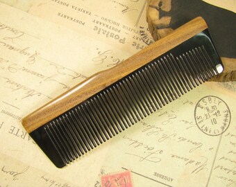 Small Thin Buffalo Horn Fine Tooth Comb Verawood Frame