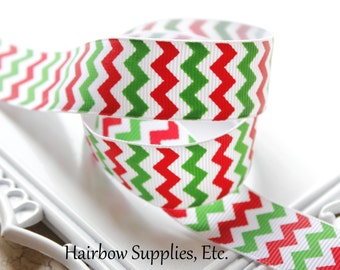Red and Green Christmas Chevron Ribbon 1-5 yards 7/8 inch Grosgrain ...