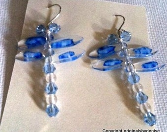 Orange Peacock Bead Dragonfly Earrings