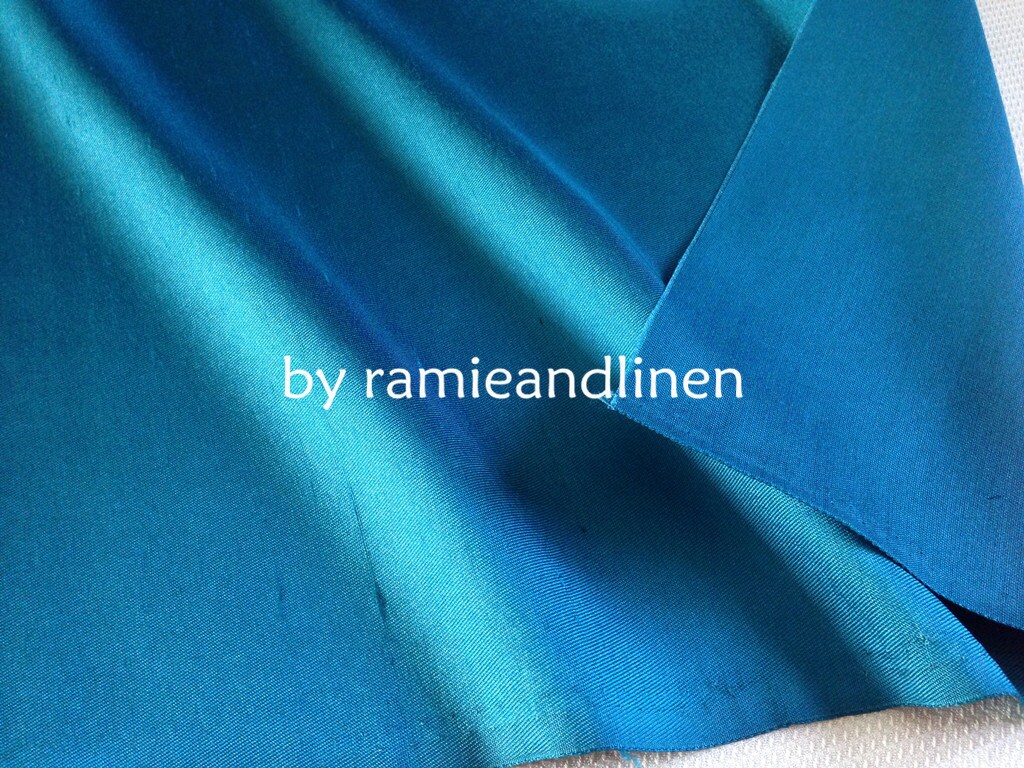 Silk fabric Teal Blue Silk wool blend doupioni fabric half