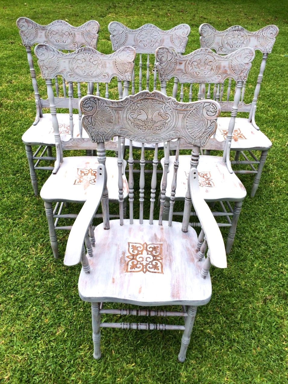Set of 6 Grey Shabby Chic Dining Room Spindle Chairs – ANY COLOR AVAIL ...