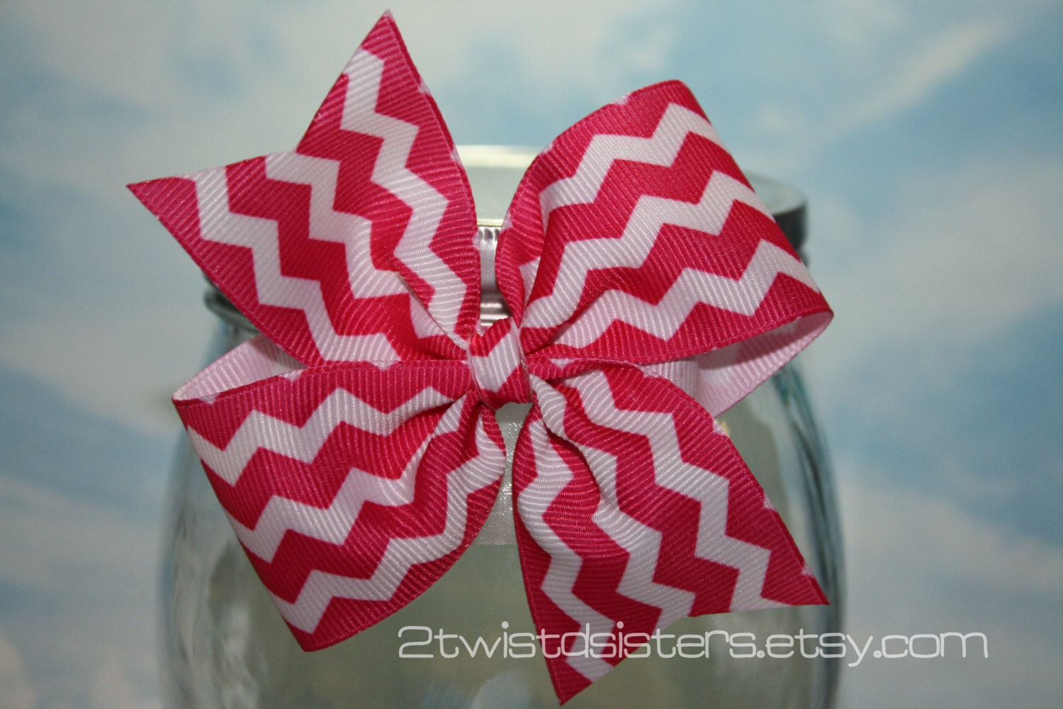 Hot Pink and White Chevron Print Bow