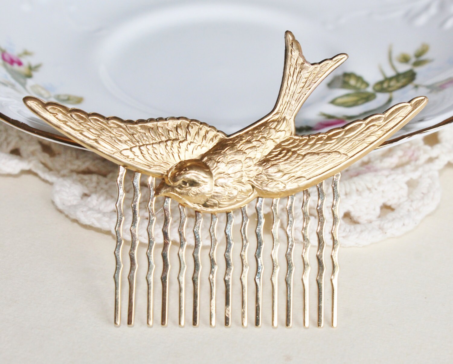 Large Brass Bird Hair CombWedding Hair by hangingbyathread1