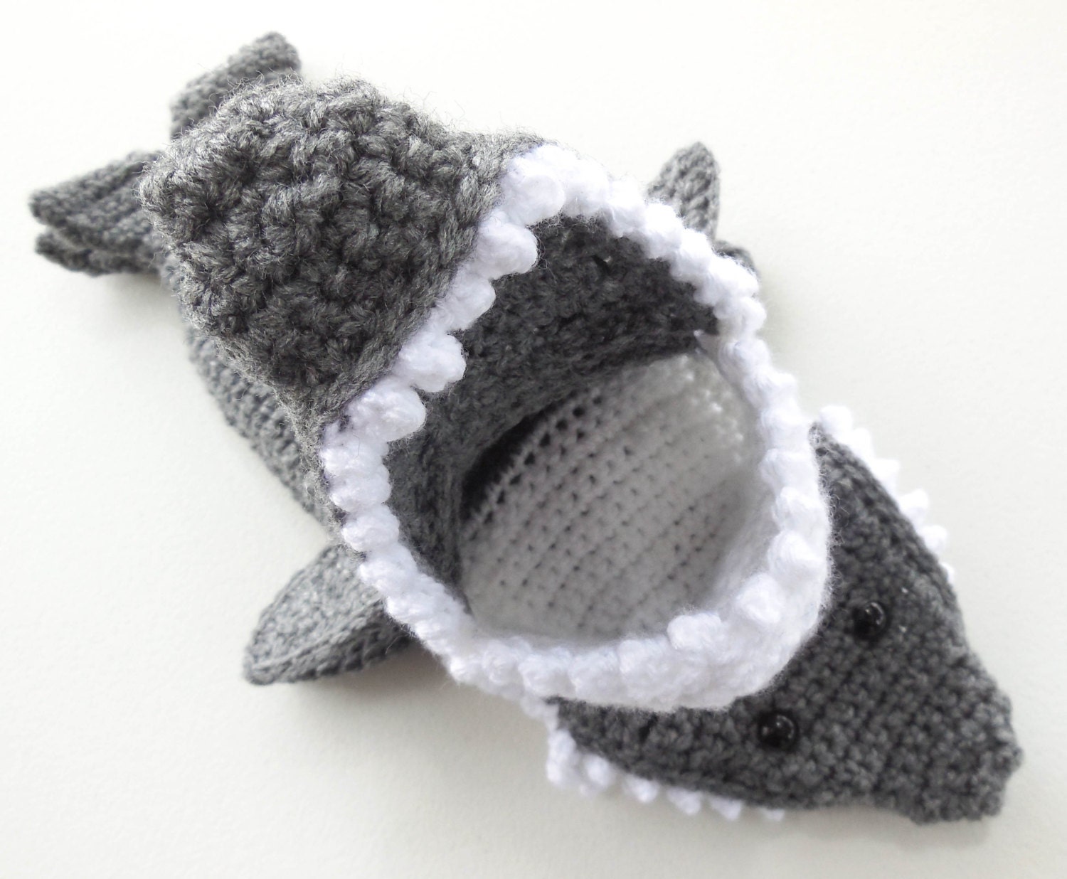 Crochet Shark Slippers Adult Men Sizes 6-12 Grey Crochet