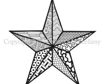 Star Art Print / / Zentangle Illustration / / Black & White Art Print
