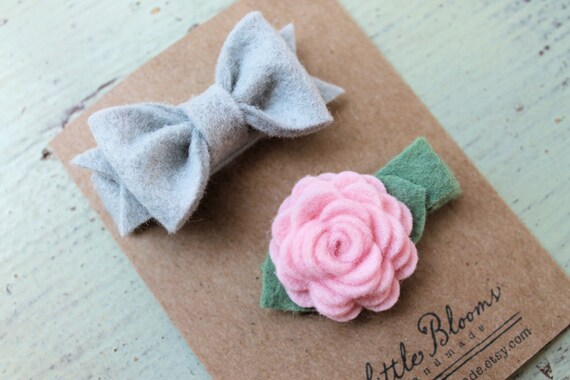 Items similar to Felt Bow Hair Clips - Felt Bow and Felt Flower - Pick ...