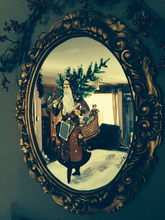 Items similar to Old fashioned Santa on mirror on Etsy