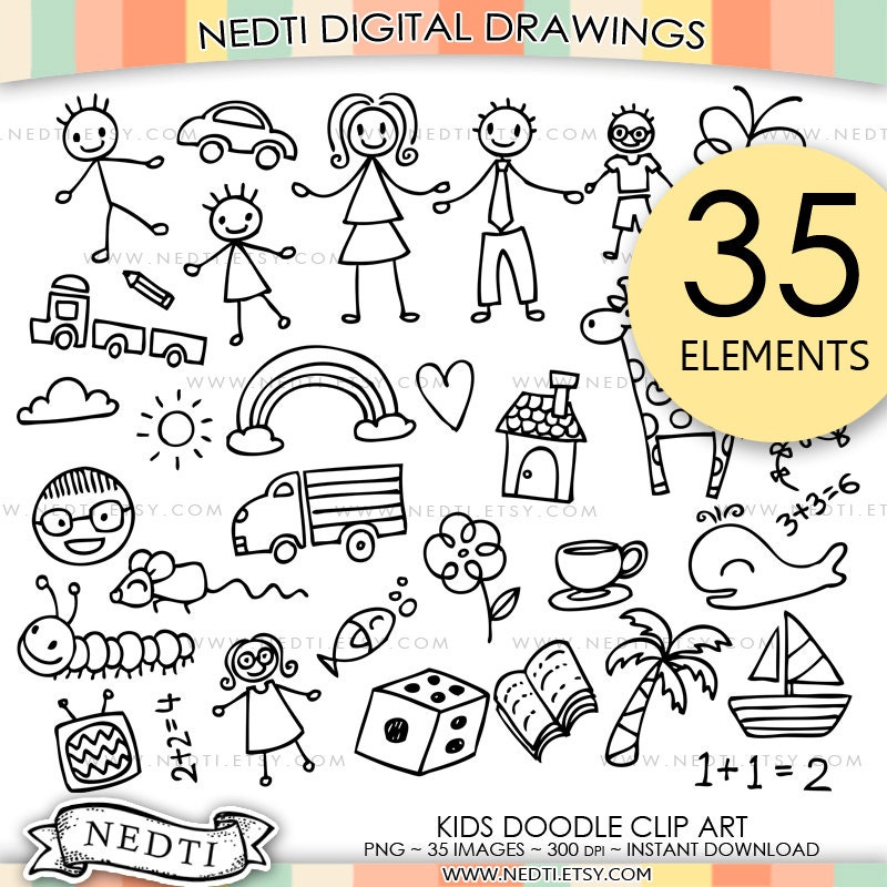 BEST SELLER Kids Doodle Clip Art Children Clipart Cute Hand