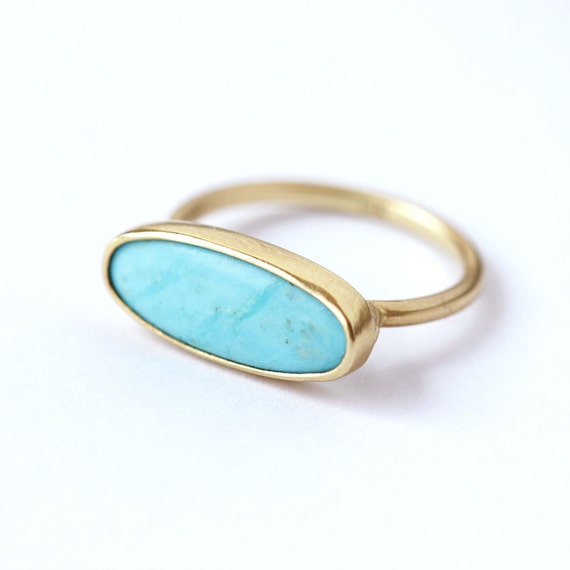 Gold Turquoise Ring Oval Turquoise Ring Boho Jewelry Bezel