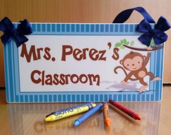 personalized teacher name class door plaque - jungle monkey themed door ...