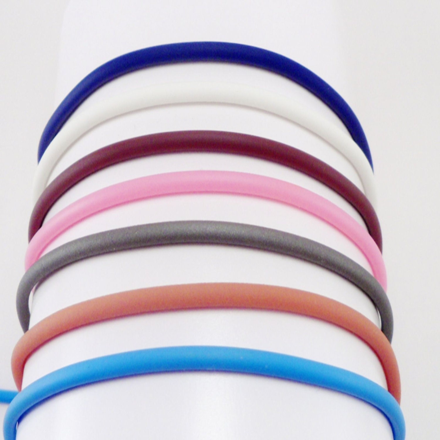 3mm rubber cord necklace blue white brown pink gray sterling