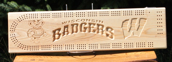 Wisconsin Badgers Cribbage Board Made From White Ash