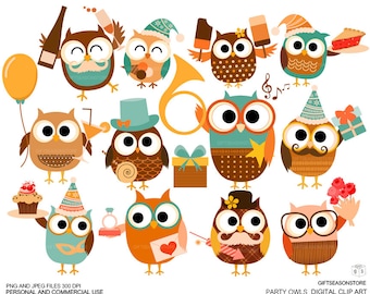 Owls and friends Digital clip art for Personal and Commercial