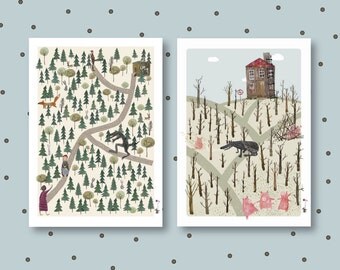 Three Little Pigs Poster Fairy Tale Original by TaliMooni on Etsy