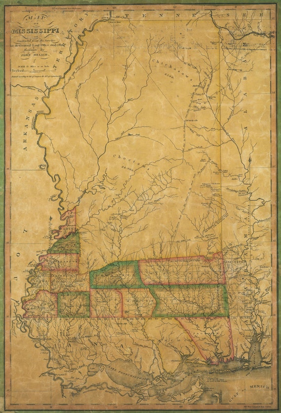 1819 Map of Mississippi DIGITAL DOWNLOAD State of Mississippi