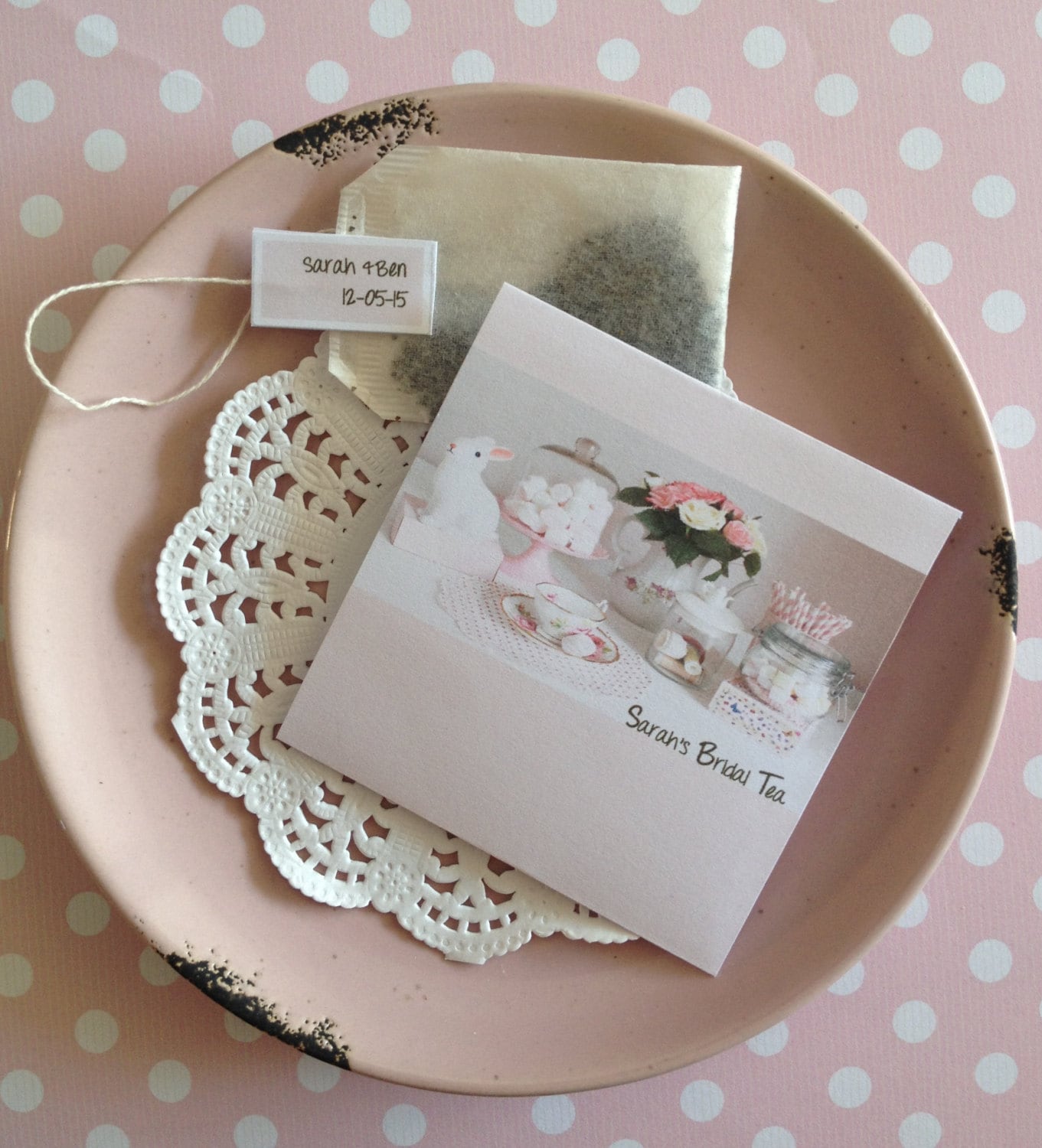 SALE! Tea Bag Favor Handmade “Pink Tea Setting” Invites or Favors ...