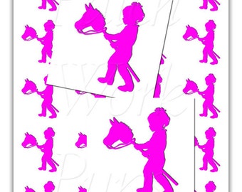 2 Pink Cowgirl with Stick Horse, Instant Download Collage Sheets ...