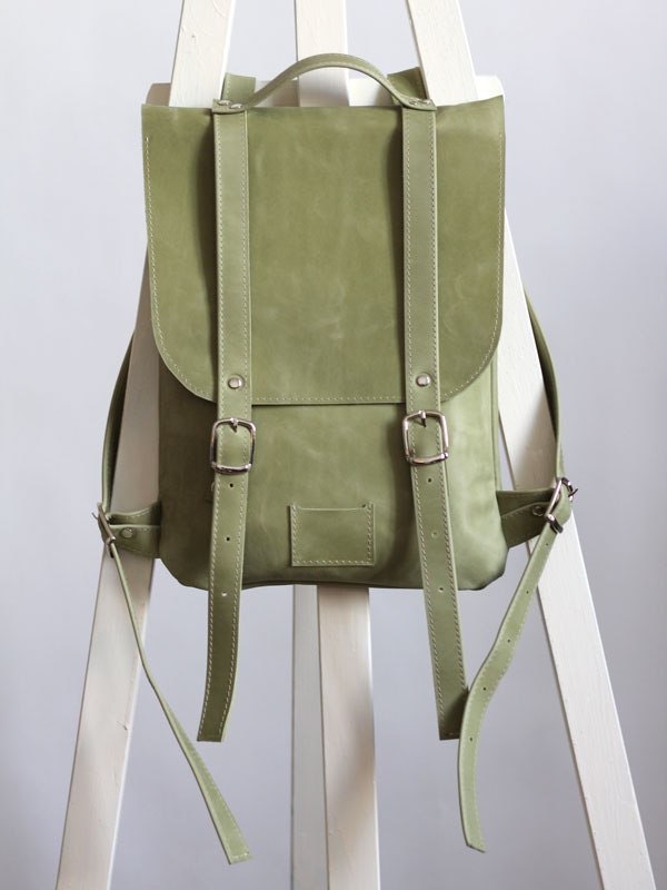 Olive green leather backpack rucksack / To order – Etsy finds