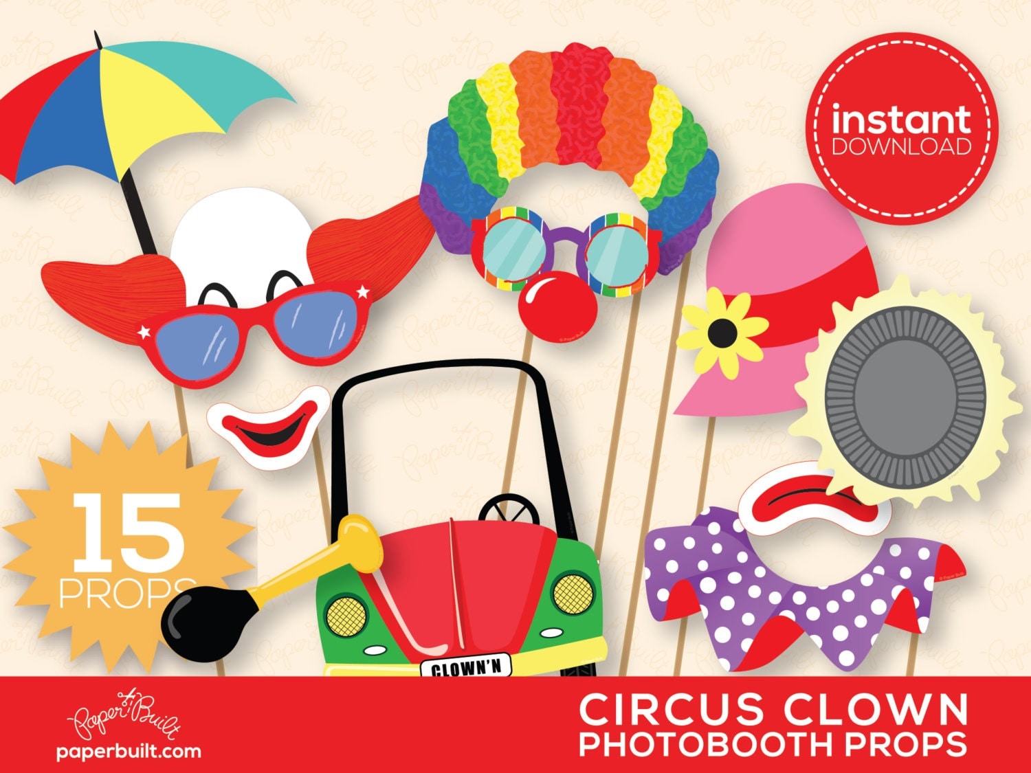 Circus Clown Photo Booth Props Photobooth Props by PaperBuiltShop