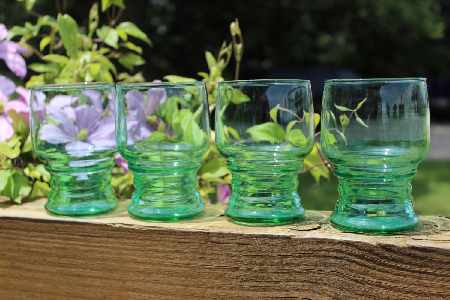 7 vintage Green Libbey ribbed glasses, retro bar cart glasses, vintage ...